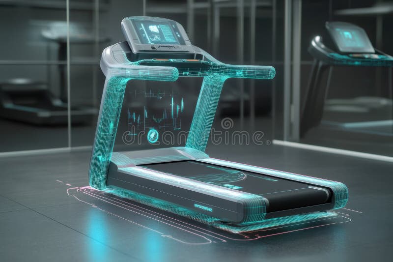 Futuristic Treadmill Design with Holographic Display in a Modern Gym ...
