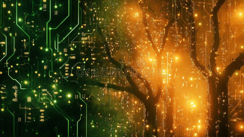 Futuristic Tree with Circuitry Design Stock Illustration - Illustration ...