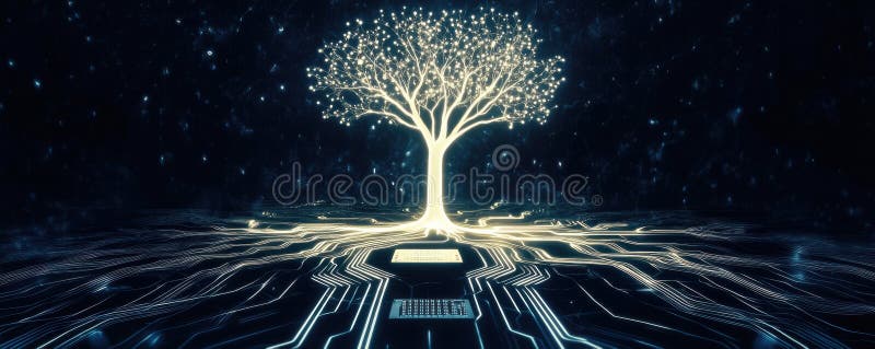 Futuristic Tree Concept with Circuit Board Roots Representing ...