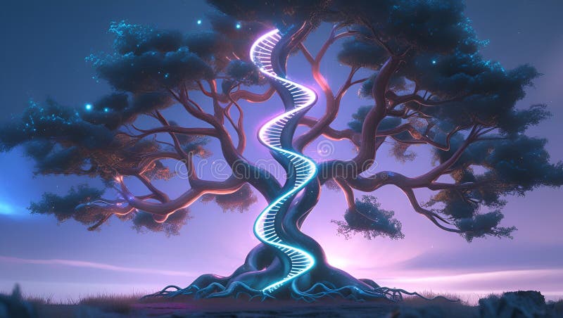 Futuristic Tree with a DNA Helix Structure Stock Illustration ...