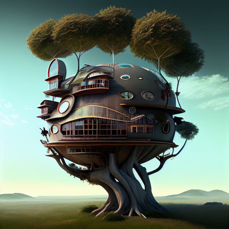 Futuristic Tree House, Ecological Concept Stock Illustration ...