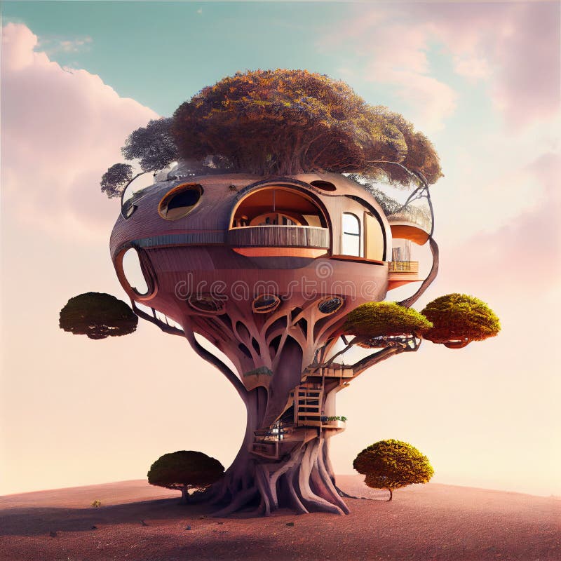 Futuristic Tree House, Ecological Concept Stock Illustration ...