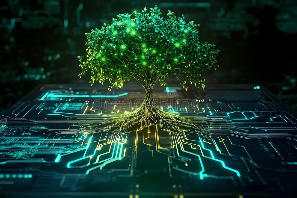 Futuristic Tree Merging Nature and Technology on Digital Circuit Board ...