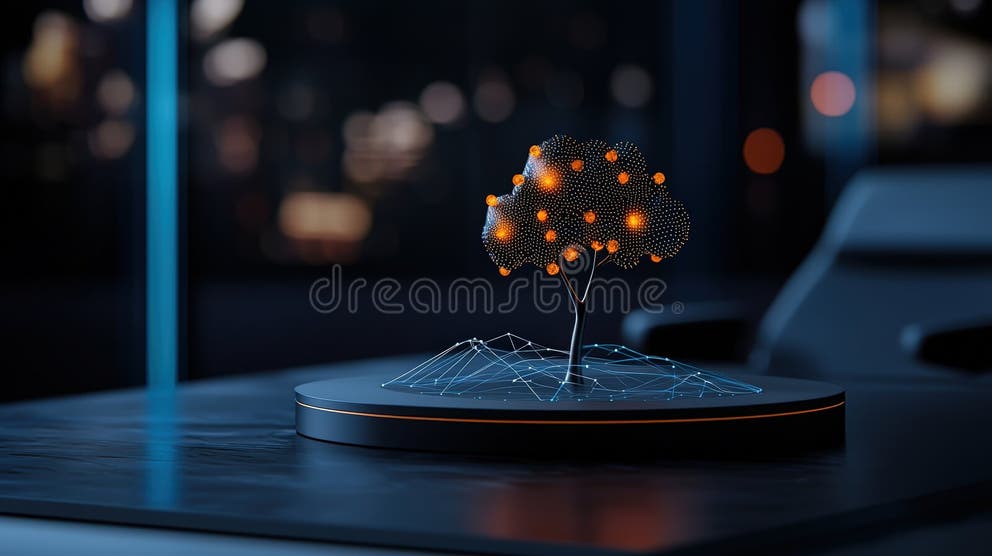 A Futuristic Tree Model Illuminated with Lights Symbolizing Growth and ...