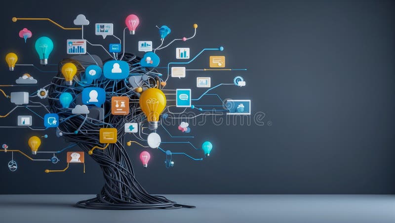 Knowledge Tree Concept with Digital Icons Stock Illustration ...