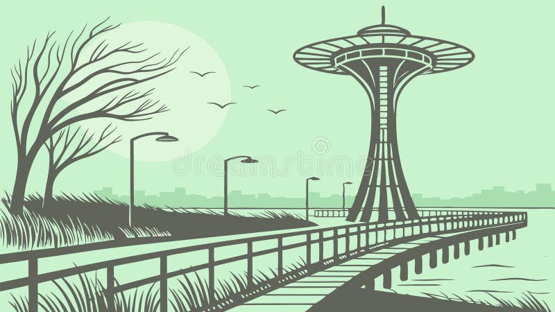Futuristic Tree Structure on Bridge, Modern Cityscape Vision, Vector ...