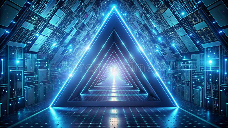 Futuristic Triangle Passage Filled with Polygons and Electronic ...