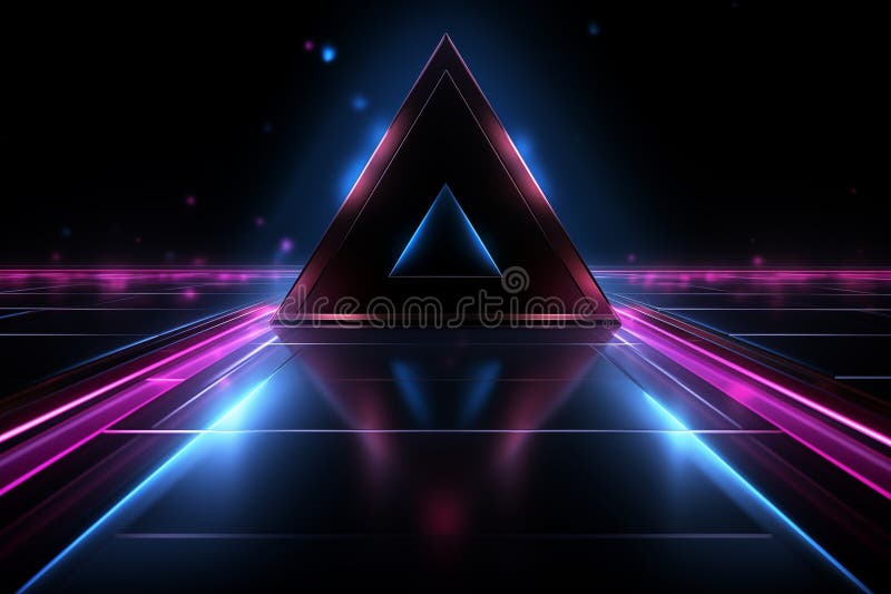 Futuristic Triangle Structure on a Reflective Surface with Neon Lights ...