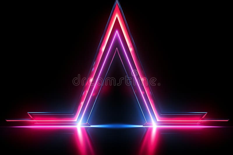 Futuristic Triangle Structure on a Reflective Surface with Neon Lights ...