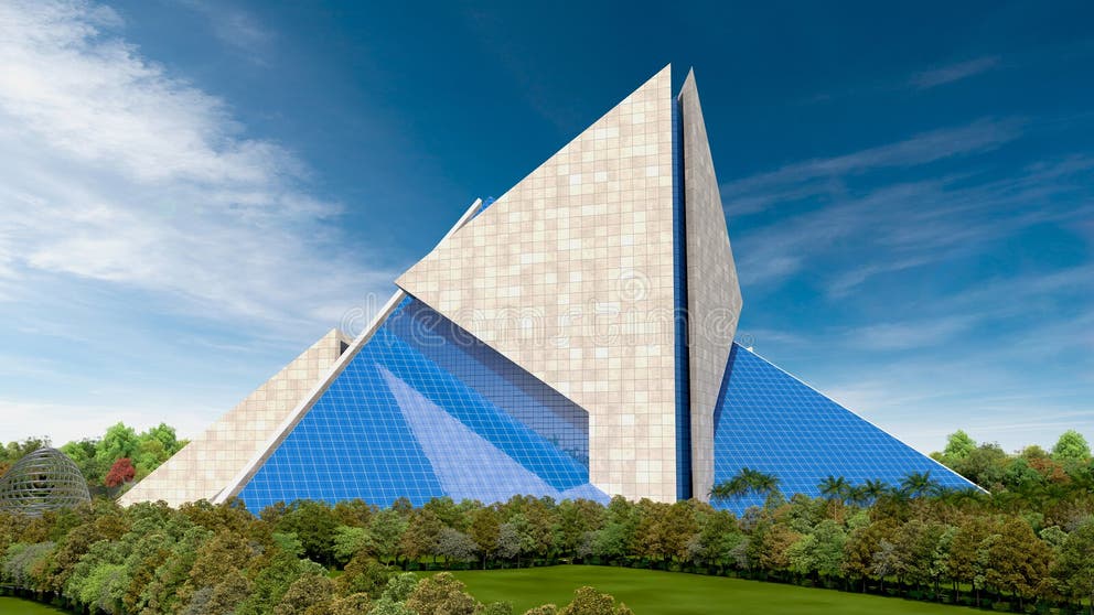 Futuristic Triangular Architecture Aerial Stock Illustration ...