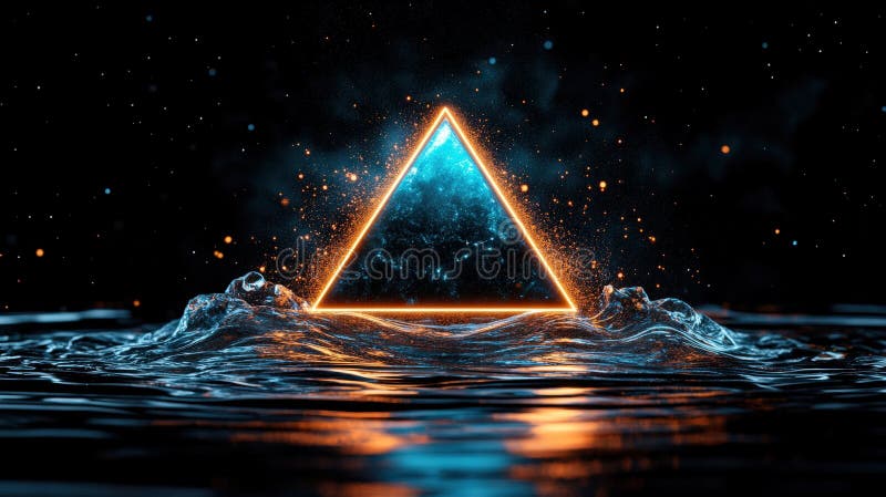 Futuristic Triangular Structure Surrounded by Vibrant Water Splashes ...
