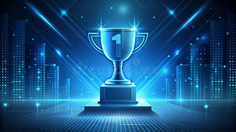 Futuristic Trophy Blue Cityscape, 3D Composition Stock Illustration ...