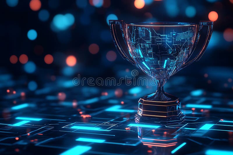 Futuristic Trophy on Circuitry Background Stock Illustration ...