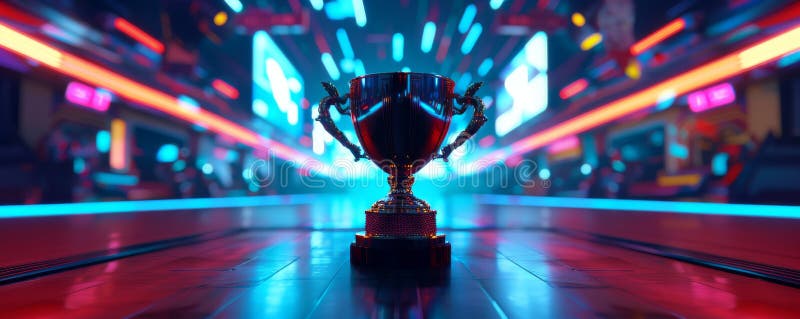 Futuristic Trophy in Neon-lit Environment, Cyberpunk Concept Stock ...