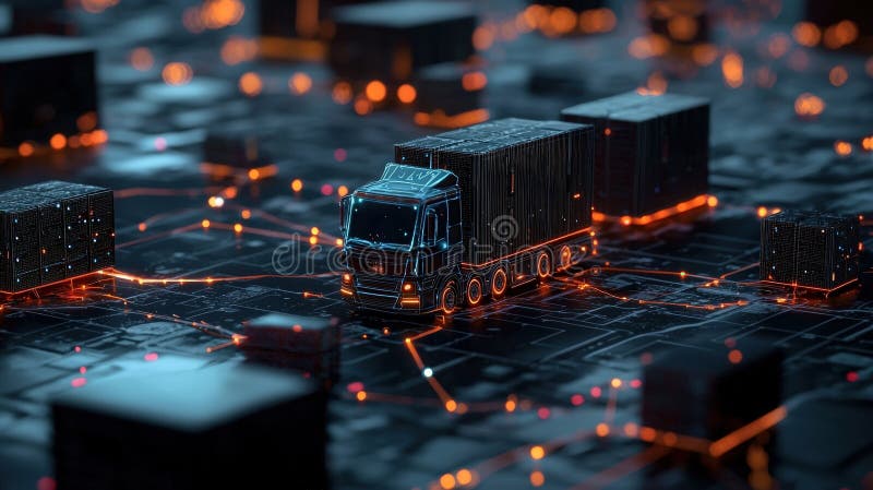 A Futuristic Truck Navigating through a Digital Landscape of ...