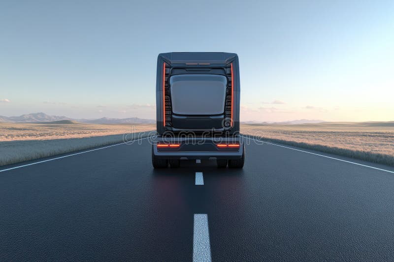 A Futuristic Truck without Trailer on the Road. Back View Stock Illustration - Illustration of ...