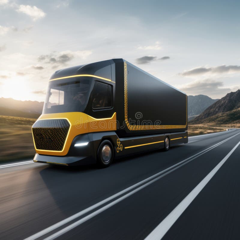 Futuristic Truck with Trailer Scene. Technology Concept Stock ...