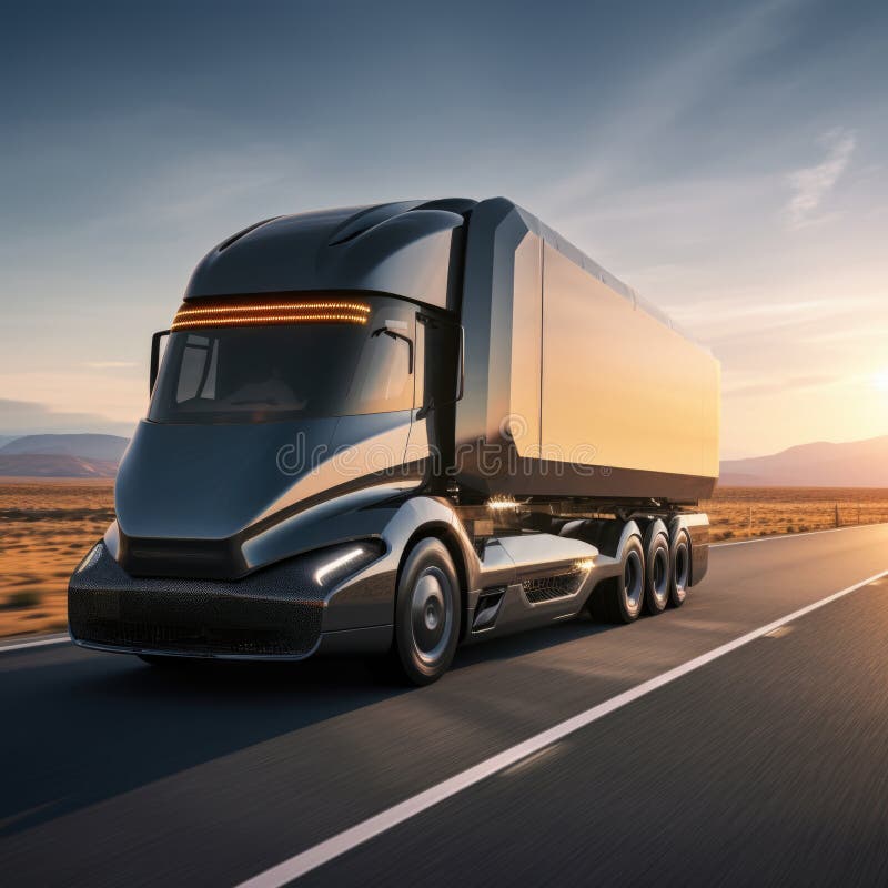 Futuristic Truck with Trailer Scene. Technology Concept Stock ...