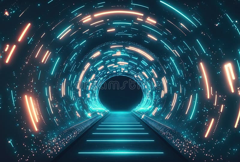 Futuristic Tunnel Background with Neon Acceleration Glow Stock ...