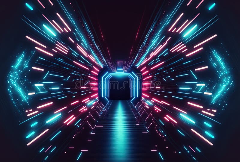Futuristic Tunnel Background with Neon Acceleration Glow Stock ...