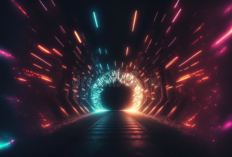 Futuristic Tunnel Background with Neon Glow Stock Illustration ...
