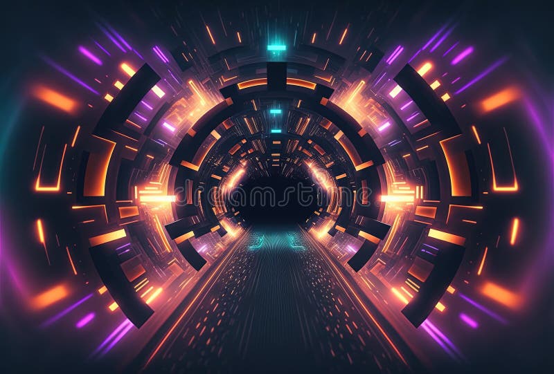 Futuristic Tunnel Background with Neon Glow Stock Illustration ...