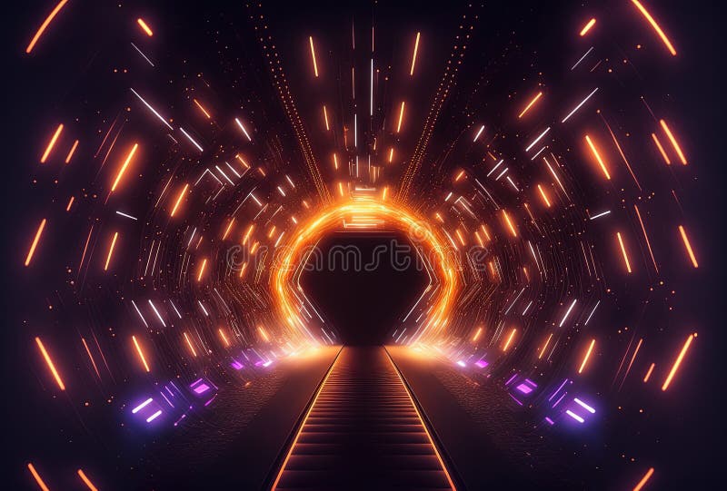 Futuristic Tunnel Background with Neon Glow Stock Illustration ...