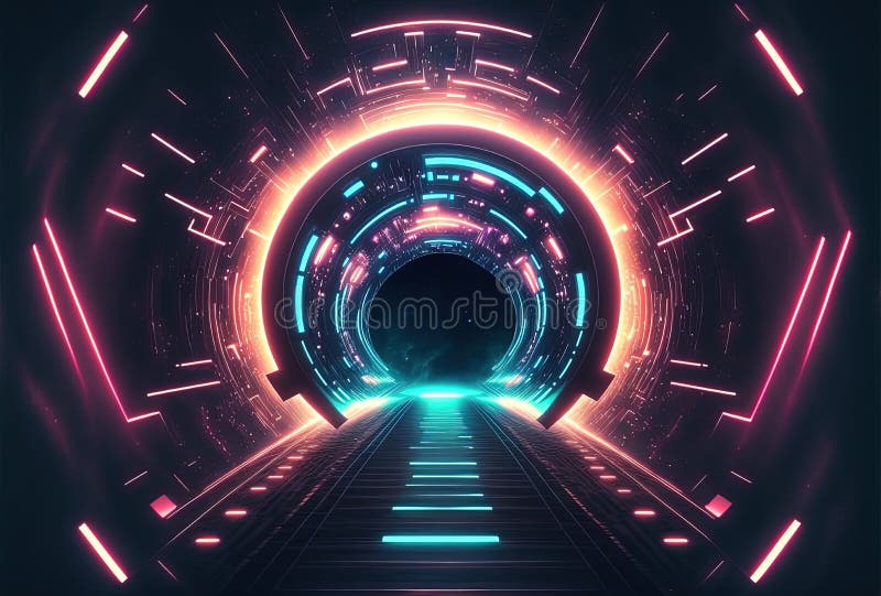 Futuristic Tunnel Background with Neon Glow Stock Illustration ...