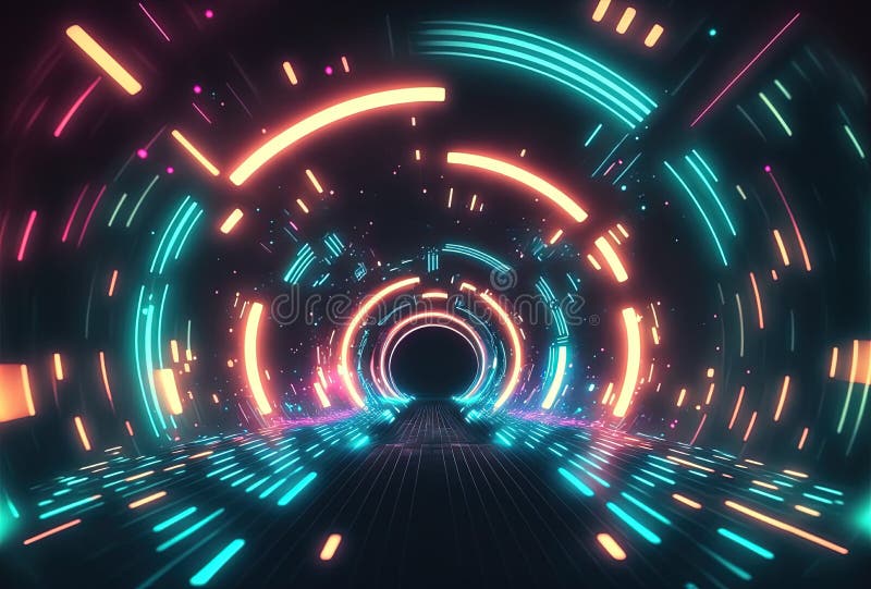 Futuristic Tunnel Background with Neon Light Stock Image - Image of ...