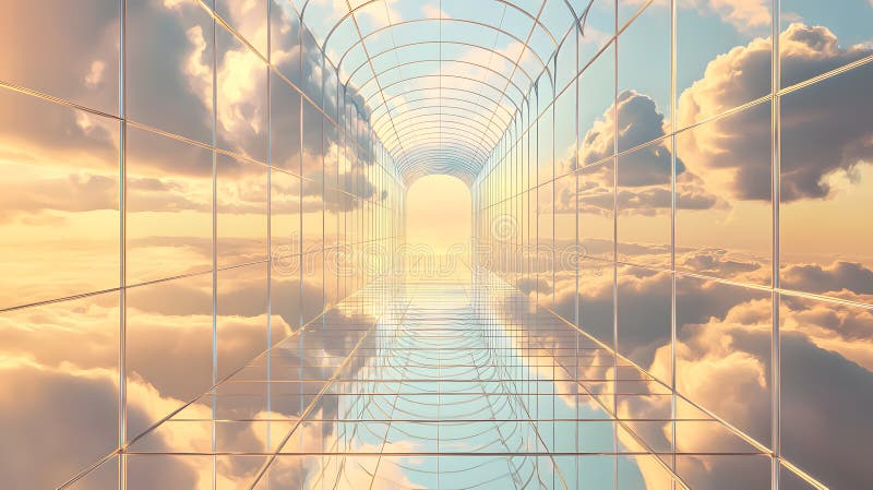 Futuristic Tunnel with Cloud Reflections Stock Image - Image of view ...