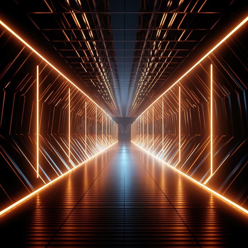 Futuristic Tunnel Corridor with Glowing Lights. Stock Illustration ...