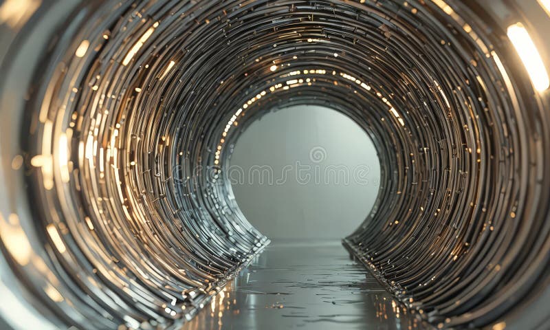 Futuristic Tunnel with Curved Metallic Surface and Light Source at the ...