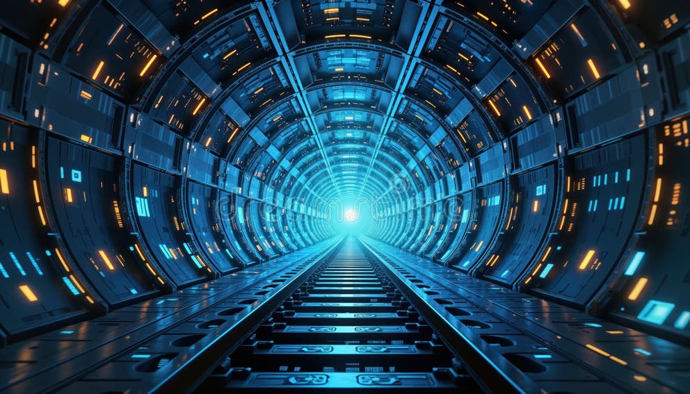 Futuristic Tunnel Design with Glowing Tech Pattern. Cybersecurity ...