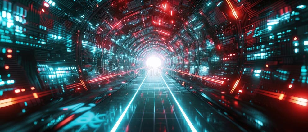 Futuristic Tunnel with Digital Data, Abstract Tech Background ...