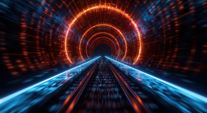 Futuristic Tunnel with Glowing Lights and Motion Blur Stock ...