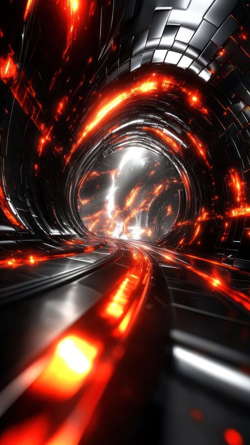 A Futuristic Tunnel with Glowing Red and Silver Patterns, Suggesting ...
