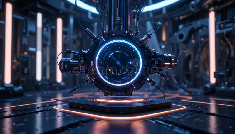 Futuristic Tunnel with Glowing Rings Stock Illustration - Illustration ...