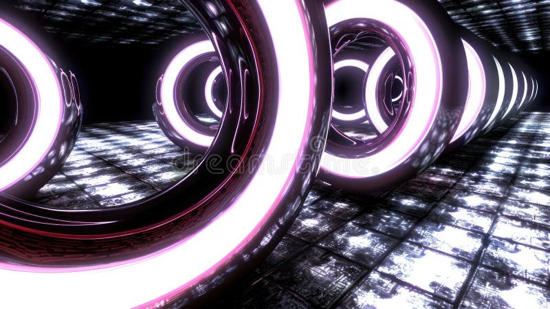 A Futuristic Tunnel with Glowing Rings and a Reflective Floor, Creating ...