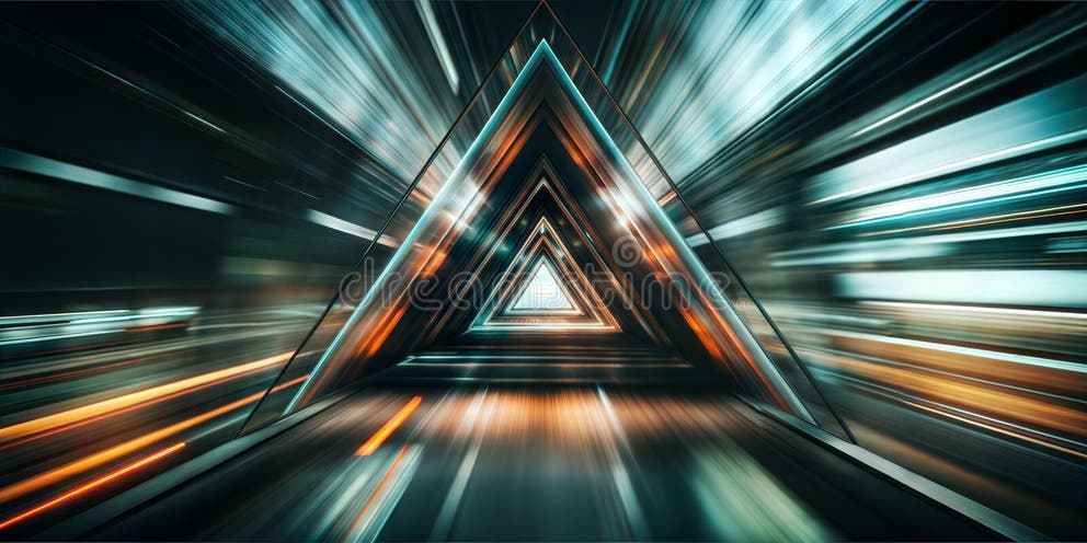 Futuristic Tunnel with Glowing Triangles Creating an Illusion of Depth ...