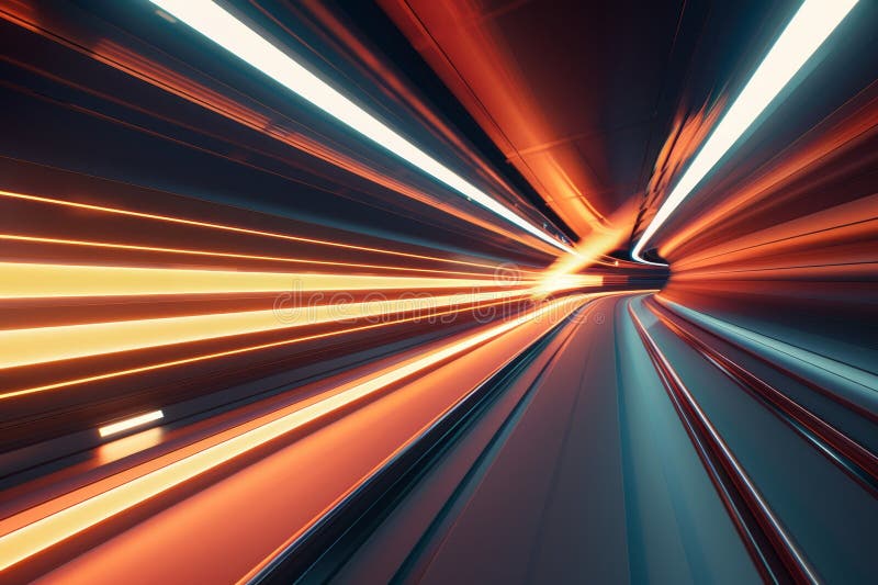 Futuristic Tunnel, Motion Blur, Orange and Blue Lights, Speed and ...