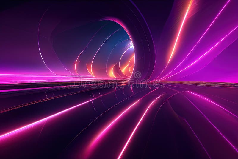 Futuristic Tunnel Motion Speed Effect Background. Subway Neon Lights ...
