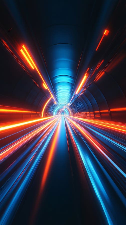 Futuristic Tunnel with Neon Lights, Dynamic Motion. Technology and ...