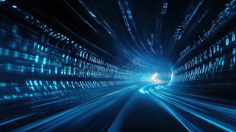 Futuristic Tunnel of Streaming Binary Code, Resembling Data Traveling at High Speed Stock Image ...