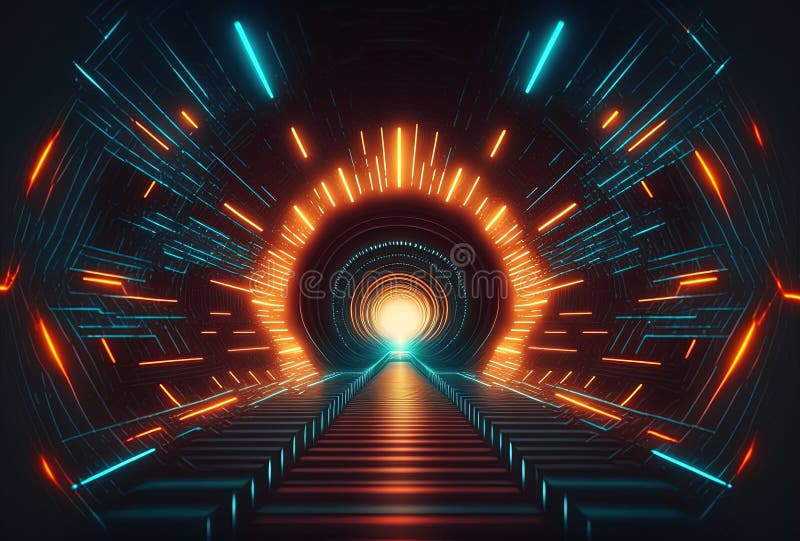 Futuristic Tunnel Tech Background with Neon Acceleration Glow Stock ...