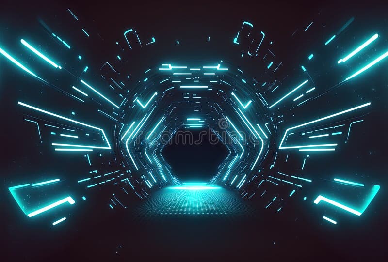 Futuristic Tunnel Tech Background with Neon Acceleration Light Stock ...