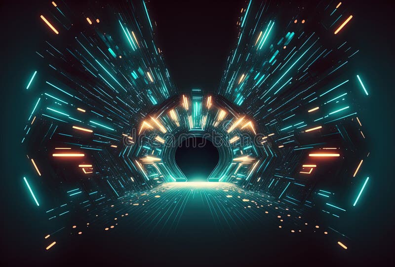 Futuristic Tunnel Tech Background with Neon Light Stock Illustration ...