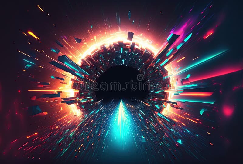 Futuristic Tunnel Tech Background with Neon Light Stock Illustration ...