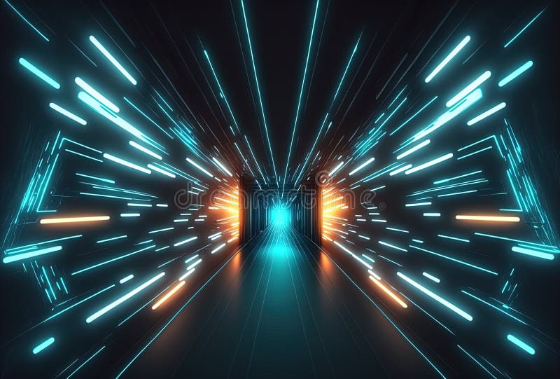 Futuristic Tunnel Tech Background with Neon Light Stock Illustration ...