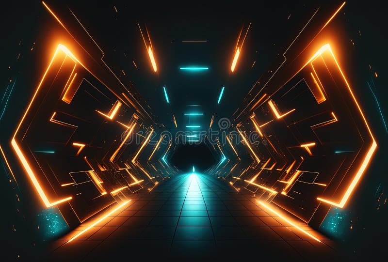 Futuristic Tunnel Technology Background with Neon Glow Stock ...