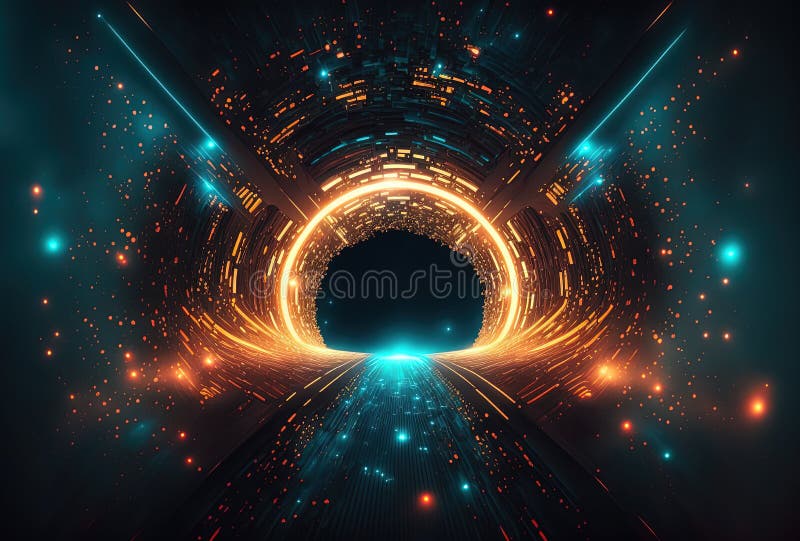 Futuristic Tunnel Technology Background with Neon Light Stock ...